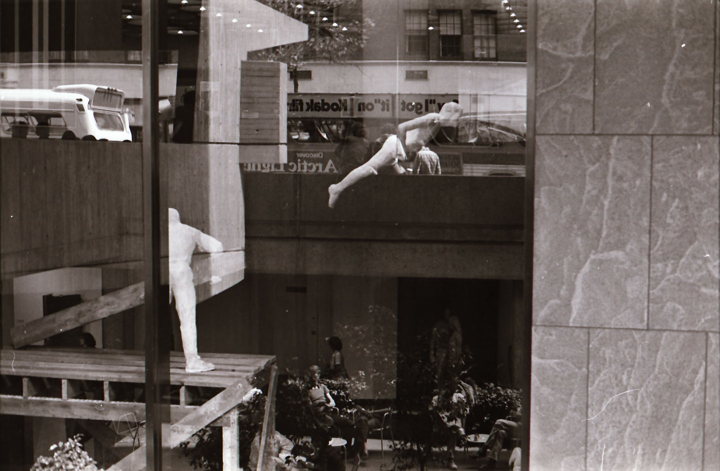 Whitney Museum window, 75th Street and Madison Ave with KODAK bus ...