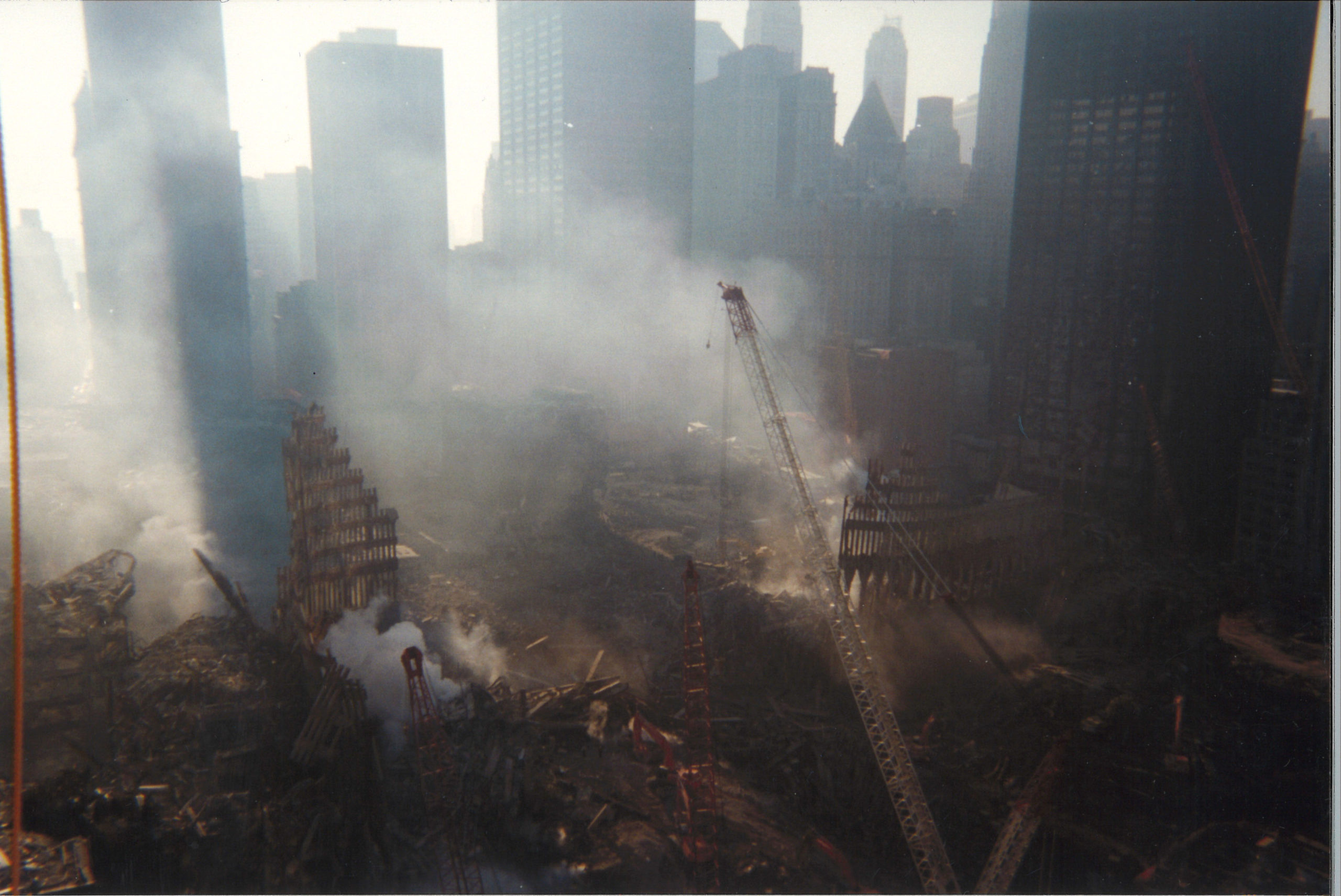 Overlooking Ground Zero from 200 Vesey Street with remnants of Tower 1 ...