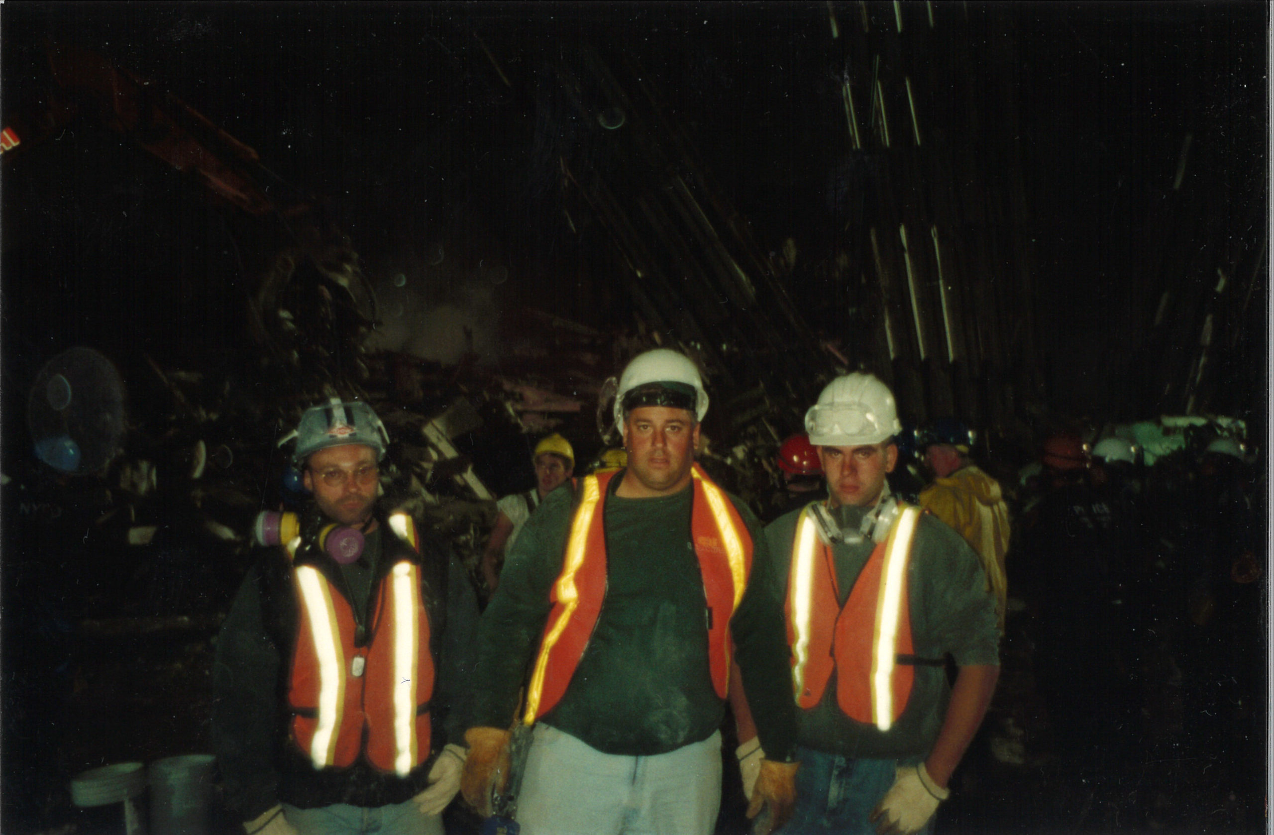 Three Unknown Workers Take a Photo at Night at Ground Zero - Village ...