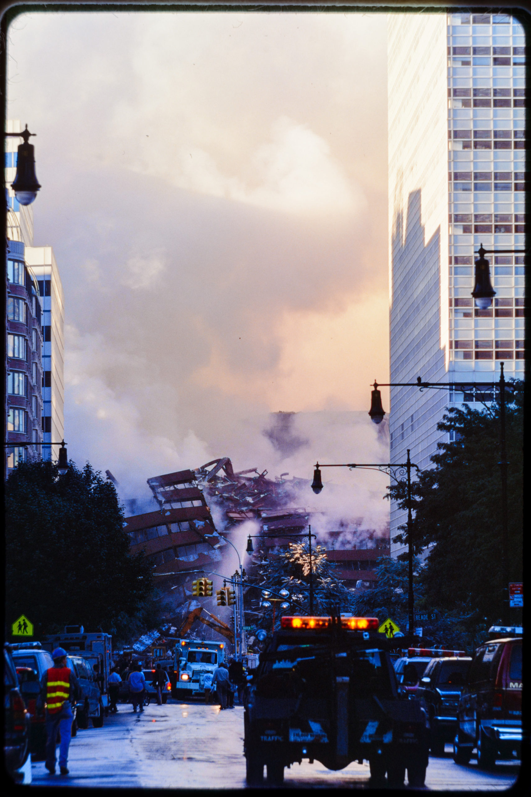 Emergency Vehicle Driving Down Greenwich Street Toward Fallen 7 WTC ...