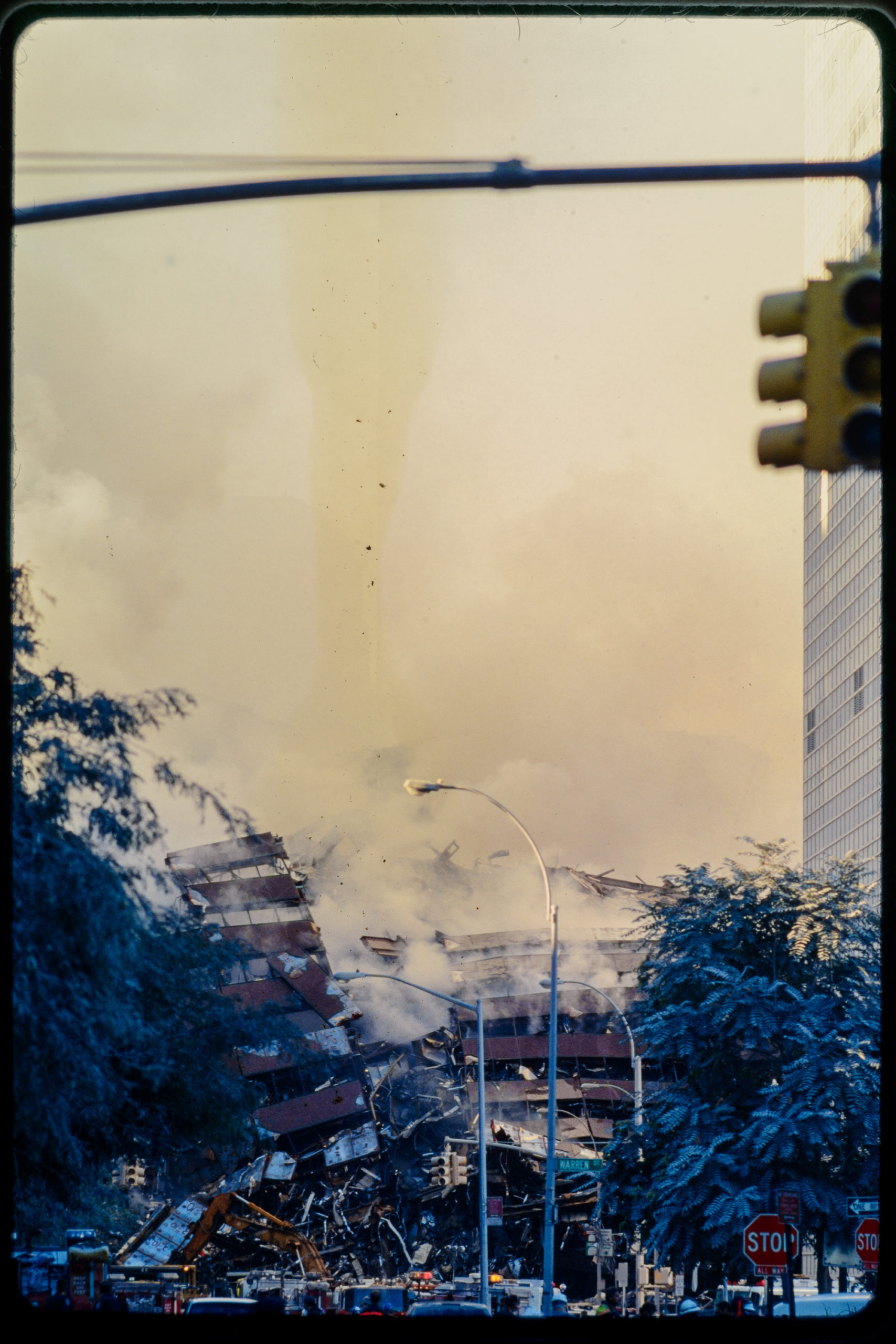 Smoke Pouring Over the Destroyed 7 WTC with Ash and Pulverized Concrete ...