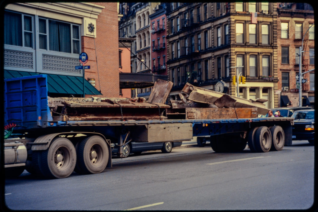 Steel Beams from Ground Zero Fastened to a Flatbed Truck Near White ...