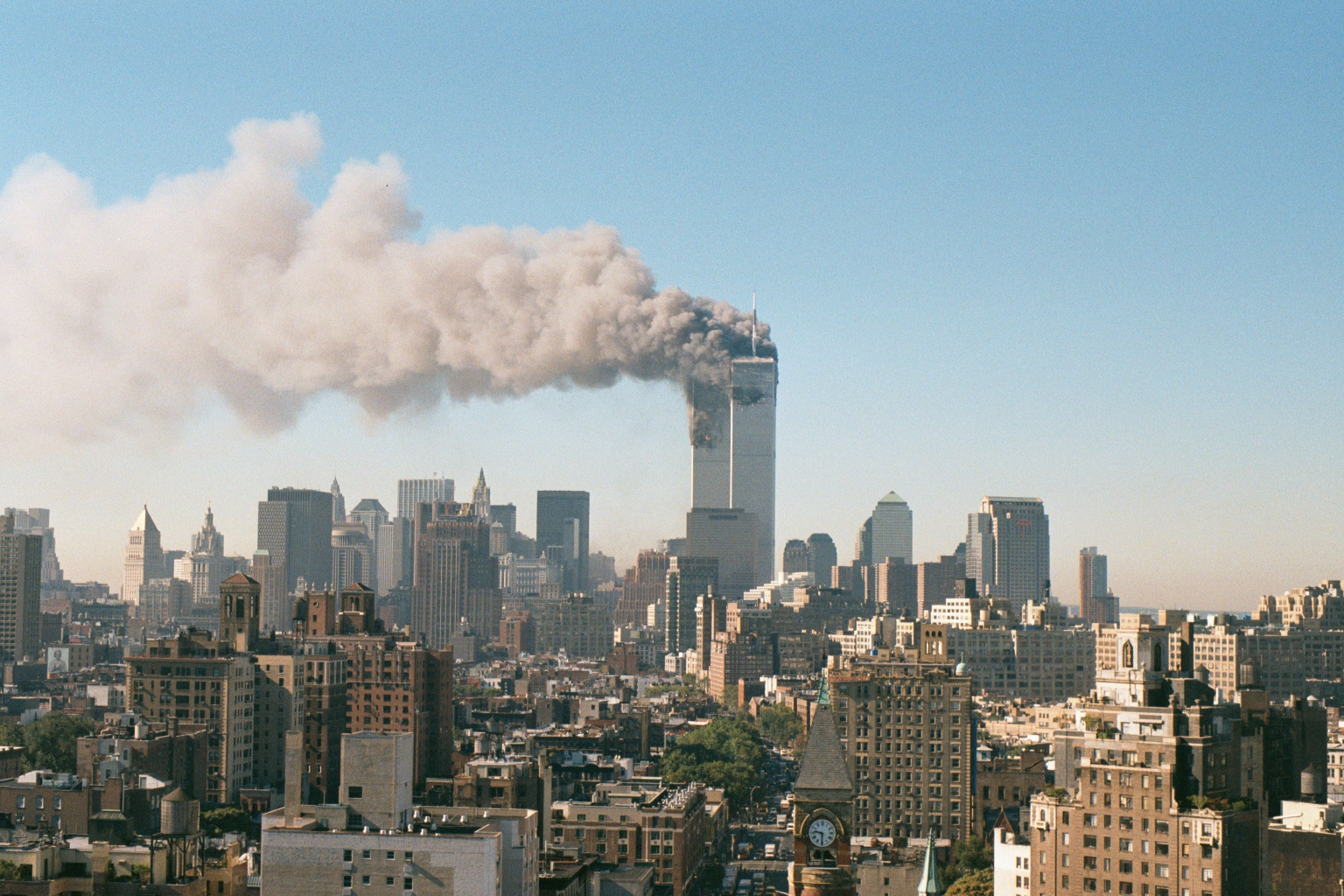 Smoke coming from World Trade Center, as seen from rooftop at 6th Ave ...