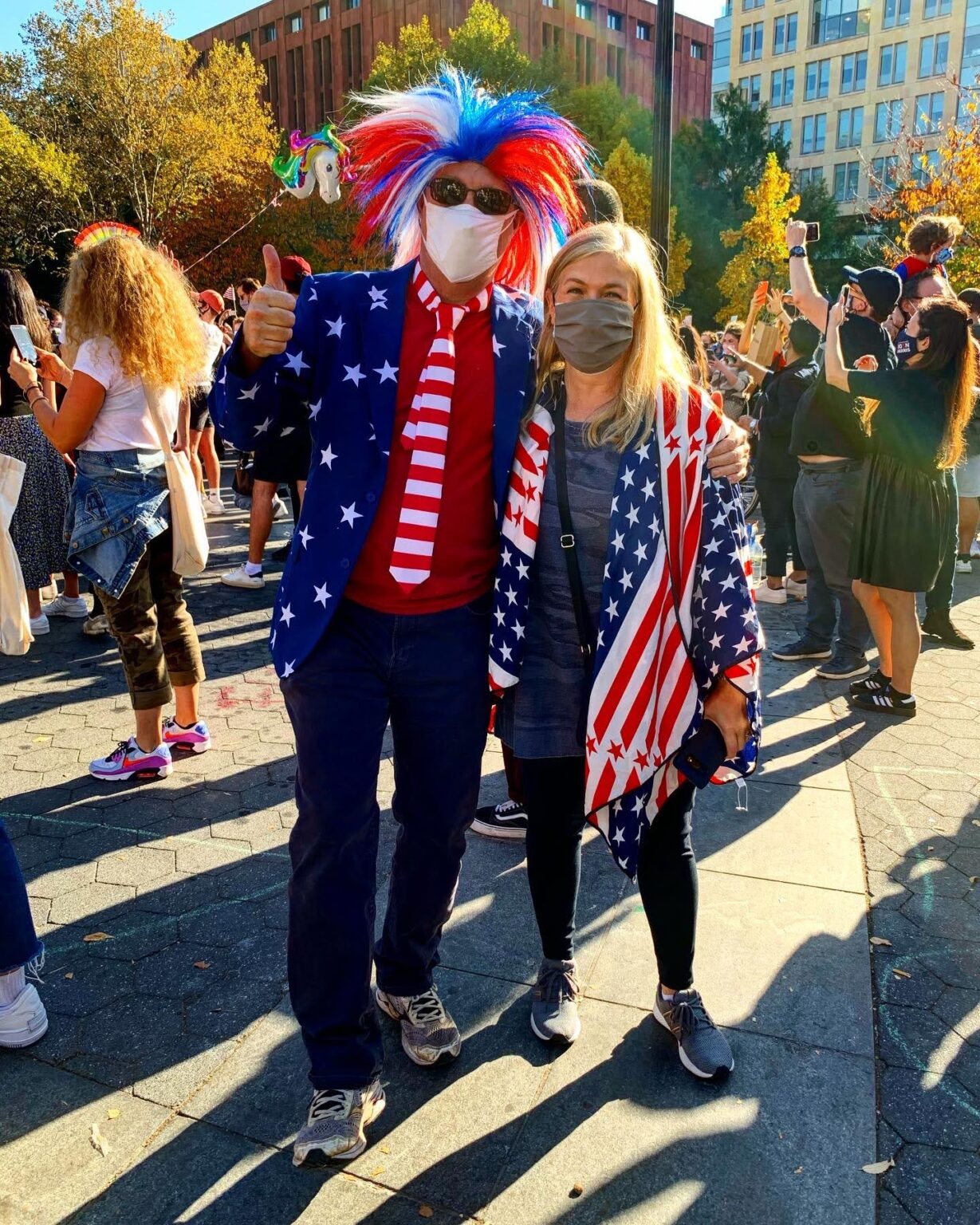 Masked American Flag Protestors in Washington Square - Village Preservation