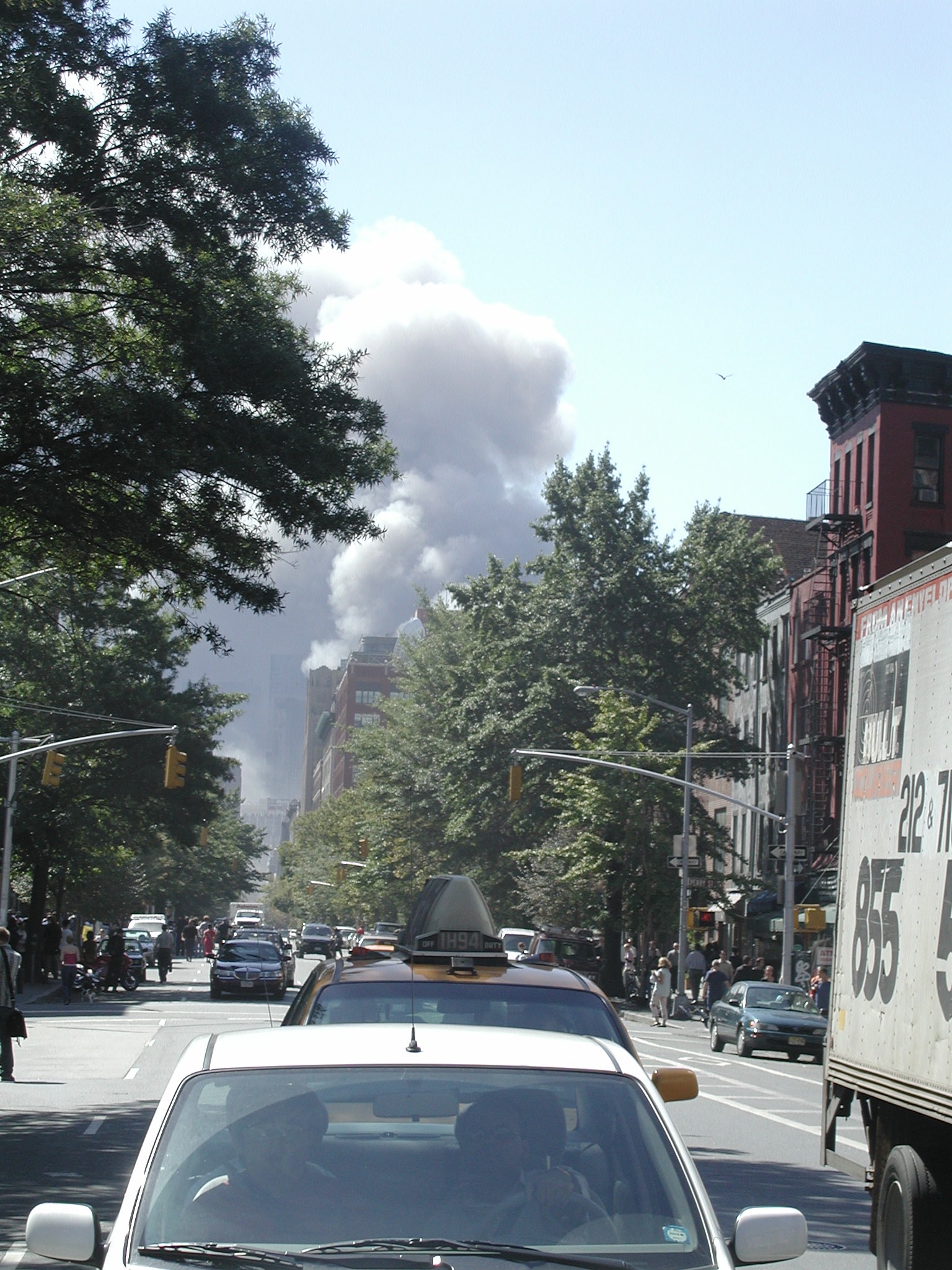 Smoke from September 11th attacks as seen from Hudson and Charles ...