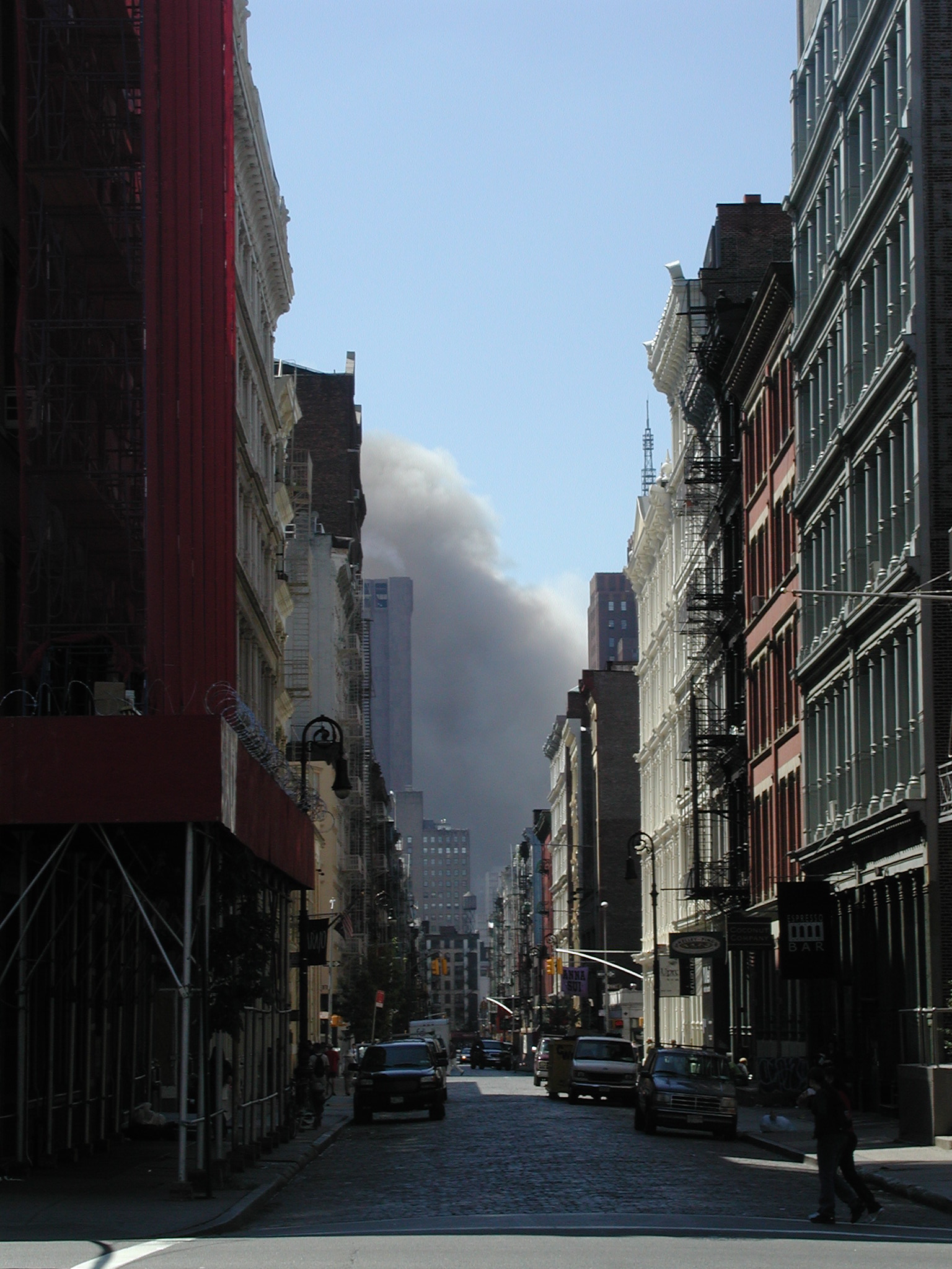 Smoke from September 11th attacks as seen from Greene and West Houston ...