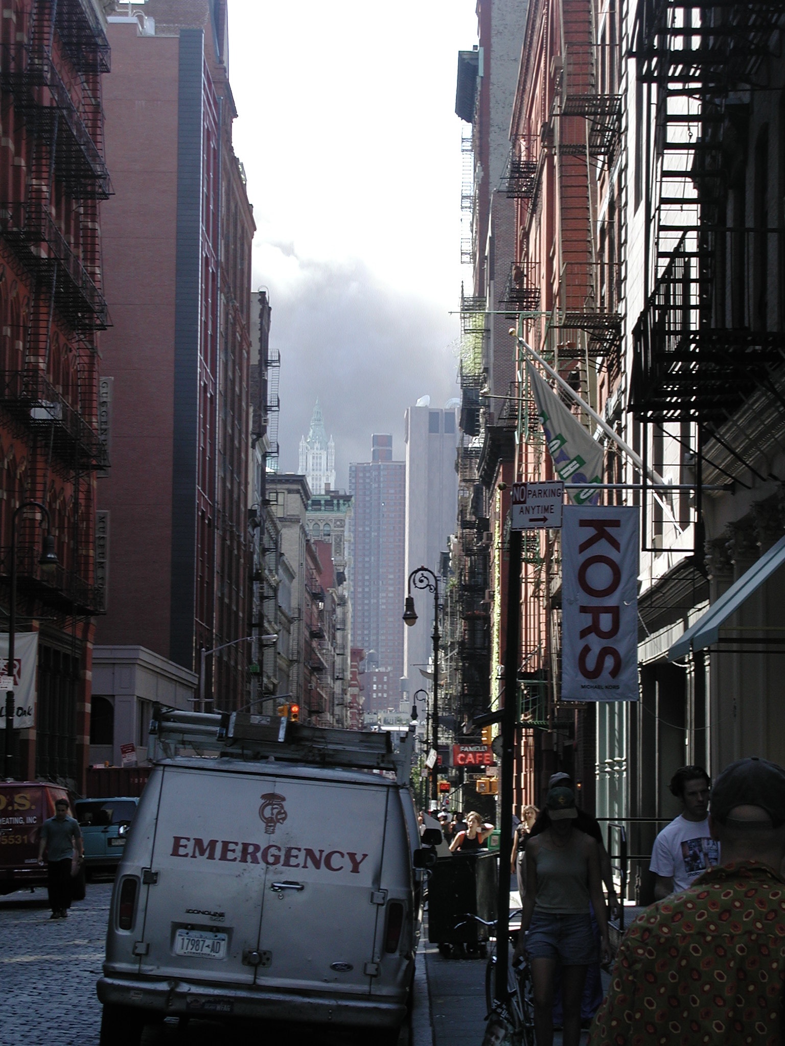 Smoke from September 11th attacks as seen from Mercer and Prince ...