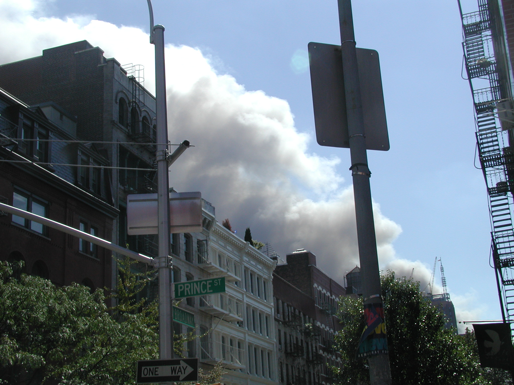Smoke from September 11th attacks as seen from Prince Street and West ...