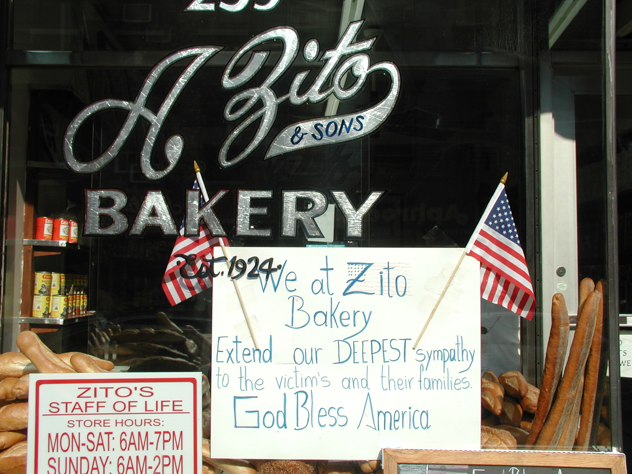 Zito’s Bakery window sign, 259 Bleecker Street - Village Preservation