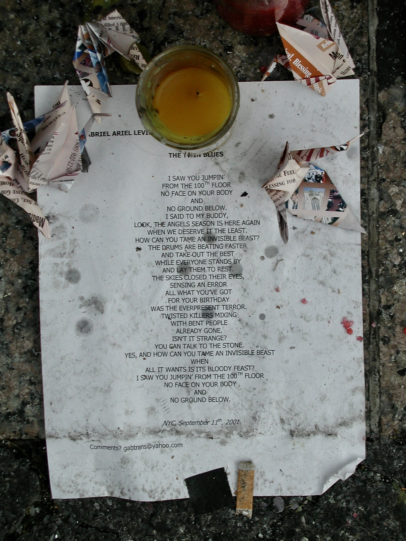 Poem at September 11th memorial, Union Square - Village Preservation
