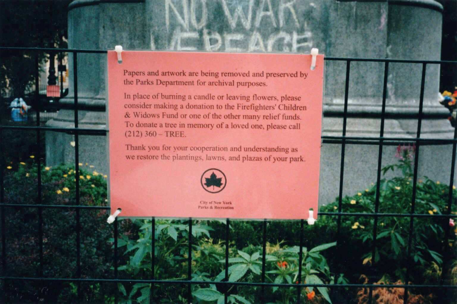 Union Square, notice from the Parks Department - Village Preservation